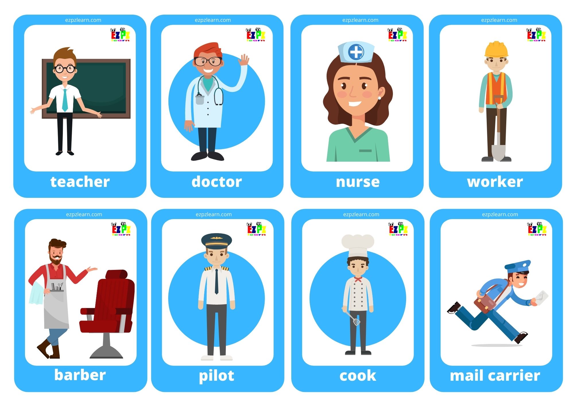 Jobs Game Cards / Mini Flashcards - Ezpzlearn.com Jobs Game Cards / Mini Flashcards - Ezpzlearn.com